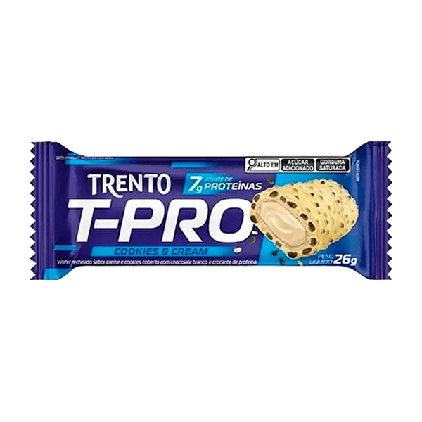 Wafer Trento T Pro Peccin 26g Coockies And Cream Cobertura Chocolate Branco Carone